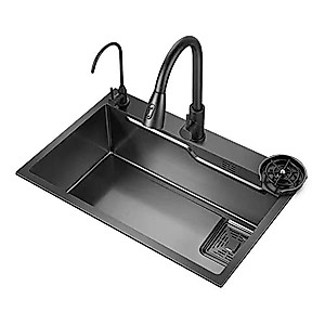 Outdoor Sink, Single Bowl Undermount Kitchen Sink 60x45CM 75x45CM Workstation Stainless Steel Bar Sinks with pull faucet and Cutting Board, Fits Kitchen Cabinet, Commercial Sink (Size : 75x45CM/29.5x