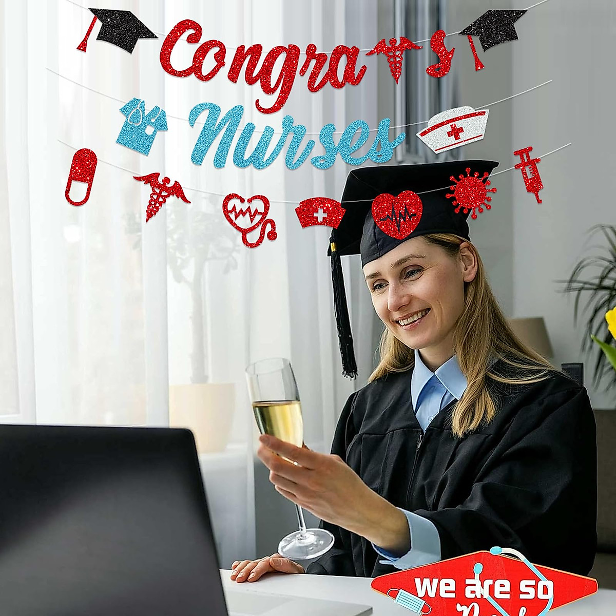 Congrats Nurse Banner Nurse Glitter Graduation Banner Party Decorations Class of 2024 Congrats RN BSN Congrats Nurse Grad Party Decor Garland Nursing School Graduate Favors