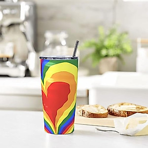 IYERSKD Rainbow Pride Flag Waving In The Wind 20 oz Stainless Steel Tumbler Vacuum Insulated Leakproof Travel Mug for Car Office Gym