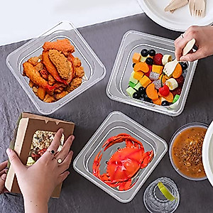 Yinder 12 Packs Plastic Clear Food Pan 1/6 Size Stackable Polycarbonate Pan with Capacity Indicator Restaurant Commercial Hotel Pans for Fruits Vegetables Beans Corns (6'' Deep)