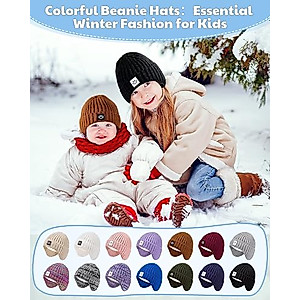 3 Pack Baby Beanie Hats with Earflaps, 2 Size Baby Winter Hat for Newborn Infant Toddler Kids Children with Cute Smiley Face, Soft Warm Fleece Lined Knit Hat for Girls Boys-15 Pink