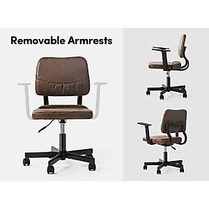 FEZIBO Home Office Desk Chair, Modern Office Chair Mid Back, Swivel Rolling Chair with Wheels, Height Adjustable Computer Tsak Chair, Brown