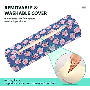 Vnurnrn Strawberry Blue Neck Support Pillow Round Neck Roll Bolster Cylinder Pillow Cervical Pillows Memory Foam Pillow for Leg Knee Back Head Support for Study Work Men Women