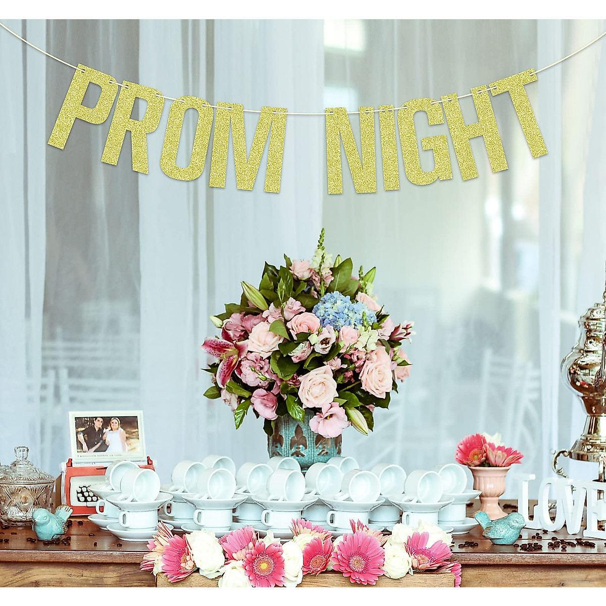 Prom Night Banner, Prom 2025 Decor, Class of 2025 Graduation Bunting Garland, Congrats Grad Party Decorations Gold Glitter