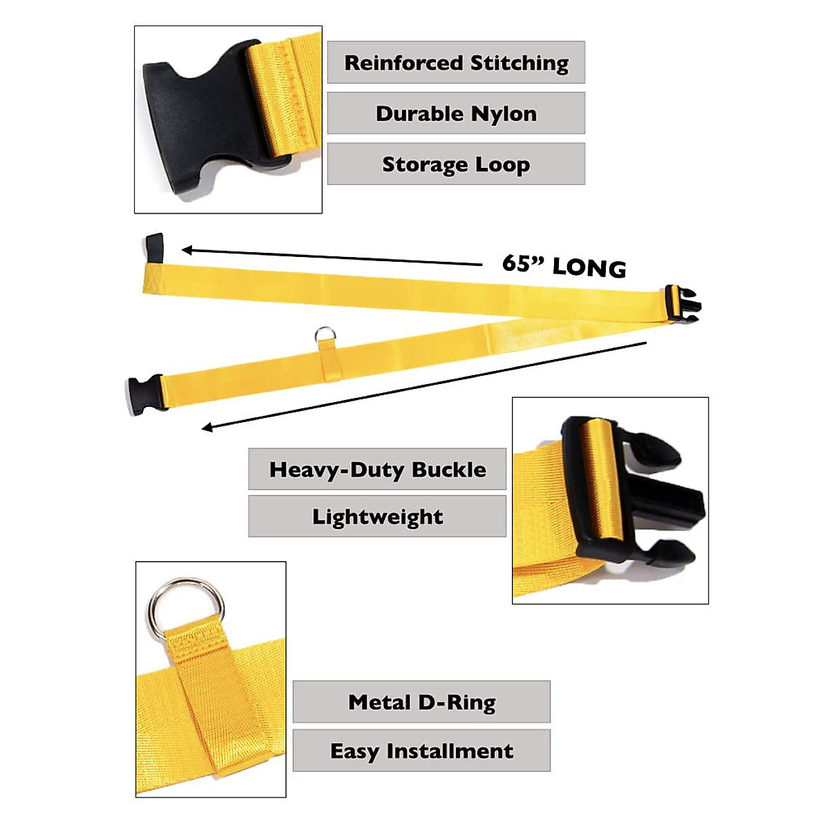 Car Seat Travel Belt | Car Seat Luggage Strap to Convert Your Car Seat and Carry-on Luggage into an Airport Car Seat Carrier | Bright Yellow - Travel Solution