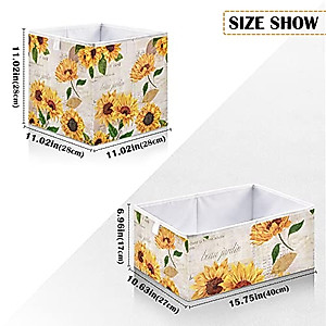 Rectangular Storage Baskets ,Retro Sunflower Fabric Storage Bin Organizer,Collapsible Storage Basket for Toy, Clothes,Books.Shelves Basket