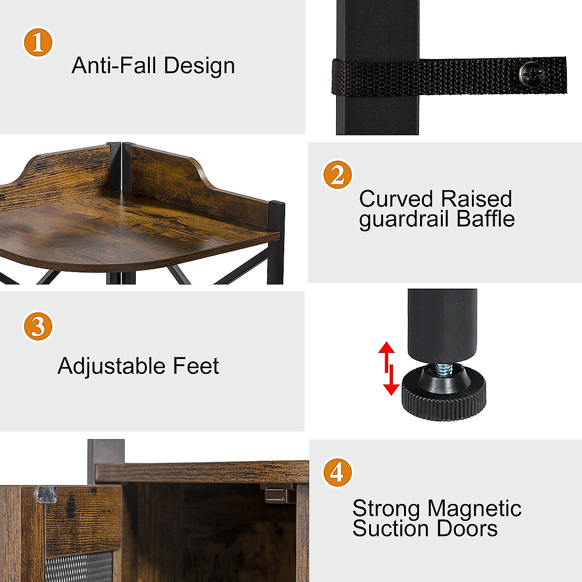 JKsmart Corner Bar Cabinet with LED Lights, 5-Tier Industrial Wine Bar Cabinet with Glass Holder, Farmhouse Liquor Cabinet with Shelf and Door, Home Bar for Coffee Bar Cabinet, Rustic Brown