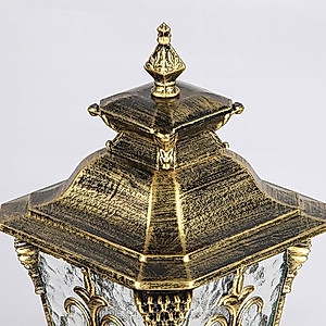 Bronze Waterproof Post Light Outdoor Villa Garden Landscape Decoration Pillar Lantern Arrow Flower Pattern Square Retro Pole Light Water Textured Glass Lamp Shade