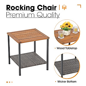 OC Orange-Casual 3 Piece Outdoor Rocking Bistro Set, Patio Wicker Furniture Conversation Set Chairs with Coffee Table and Cushion for Garden, Yard, Porch, Balcony,Grey