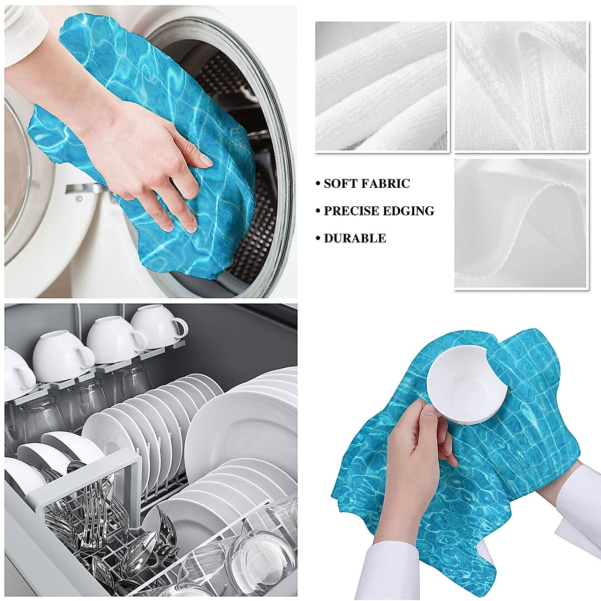 Kitchen Towels Set Swimming Pool Dish Towel Clean Water Wave Blue Summer Dishcloths 4 Pack, 18x28 Inches Absorbent Soft Cotton Dish Cloths Bar Towels & Tea Towels