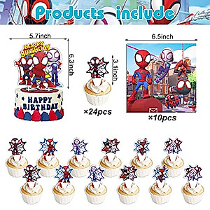 Spider and His Amazing Friends Birthday Party Supplies，Spider Theme Party Decorations With 20 Plates 10 Paper Towels 1 Tablecloth 1 Set of Banners and Cake Inserts， for Fans SPlDERMER Party Supplies