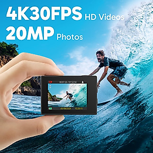 AKASO EK7000 4K30FPS 20MP WiFi Action Camera with EIS Ultra HD Underwater Camera 131FT Waterproof Camera Remote Control 4X Zoom Support External Microphone Silver
