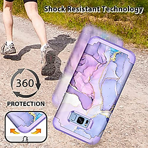 Miqala for Galaxy S8 Case,Marble Design Three Layer Heavy Duty Shockproof Hard Plastic Bumper +Soft Silicone Rubber Protective Case for Samsung Galaxy S8,Purple