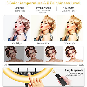 Ring Light 18 Inch with Tripod Stand, 55W 5700K Dimmable Selfie LED Ring Light with 73" Tripod Stand and 3 Phone Holder, Circle Light for Make Up, YouTube, Video Shooting, Live Stream, Vlog, CRI > 95