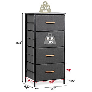 SUPER DEAL Dresser for Bedroom with 4 Storage Drawers, Fabric Chest of Drawers Storage Organizer with Wood Top and Metal Frame for Closet Living Room Hallway Entryway, 36 inch Tall Grey