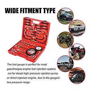 JIFETOR Fuel Injection Pump Pressure Tester Gauge Kit, Car Gasoline Gas Fuel Oil Injector Test Manometer Tool Set 0-140PSI, Universal for Auto Truck SUV Motorcycle ATV RV SUV