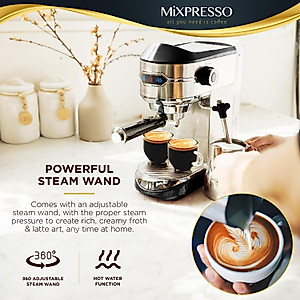 Mixpresso Professional Espresso Machine for Home 15 Bar with Milk Frother Steam Wand, Espresso Maker with Double-Cup Splitter, 1450w Fast Heating, Cappuccino and Latte machine with 37Oz Water Tank