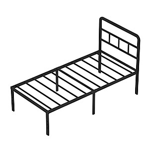 DiaOutro Twin Bed Frames with Headboard 18 Inch, Metal Platform No Box Spring Needed Heavy Duty Steel Slat Mattress Foundation/Easy Assembly/Noise Free/Black