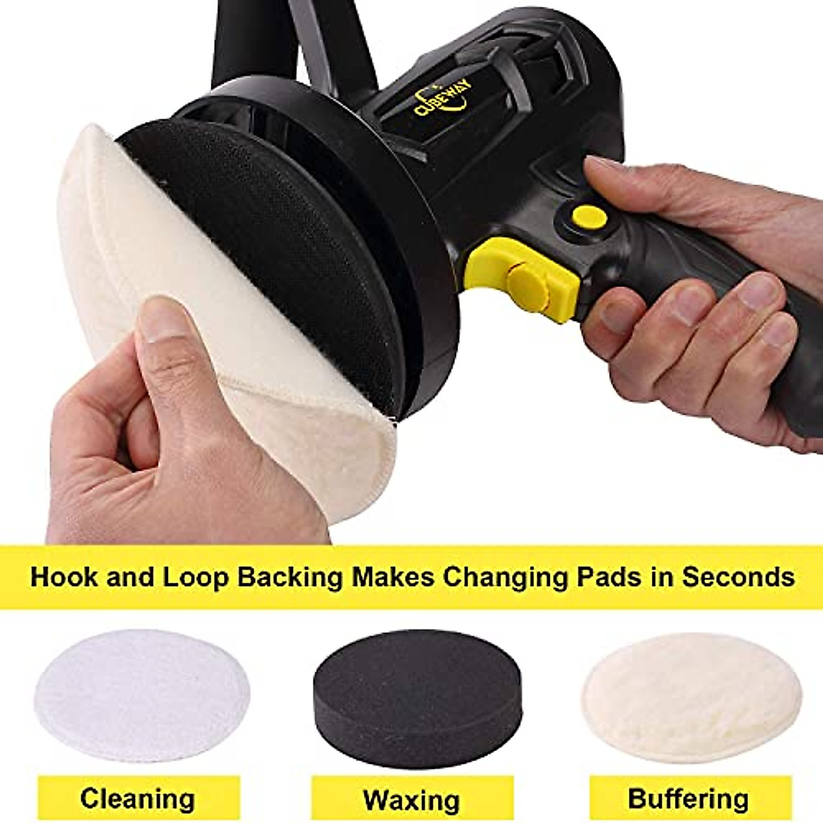 Buffer Polisher, 6-inch Electric Variable Speed Car Buffer Machine, Random Orbital Polisher Waxer Kit with 3 Pads for Car Detailing Polishing and Waxing, CUBEWAY
