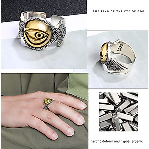 Open All Seeing Eye of God Ring for Men, Adjustable Vintage Crossbones Geometry Silver Engraved Golden Eye of God Ring, Personalized All Seeing Ring Friendship Christmas Jewelry Gifts for Men Women