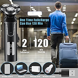 Electric Razor for Men Electric Shavers for Men Electric Razors for Shaving Face Cordless Rechargeable Rotary Shaver Dry Wet Waterproof Mens Face Shaver with LED Display Black