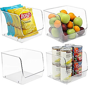 Sorbus Open Plastic Storage Bins Clear Pantry Organizer Box Bin Containers for Organizing Kitchen Fridge, Food, Snack Pantry Cabinet, Fruit, Vegetables, Bathroom Supplies (4-Pack)