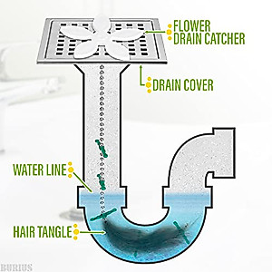 6Pcs Shower Hair Drain Catcher Shower - Disposable Hair Catcher Shower Drain Bathtub Drain Stopper Chain Flower Drain Protector Hook for Sink - Toilet Clog Remover Heavy Duty Drain Hair Catcher BURIUS