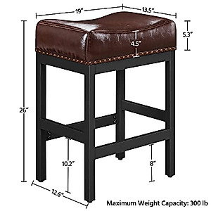 Yaheetech 26" Bar Stools Set of 4 Counter Height Bar Stools Leather Saddle Stool Kitchen Stools for Island Modern Backless Faux Leather Counter Stool, Dark Brown
