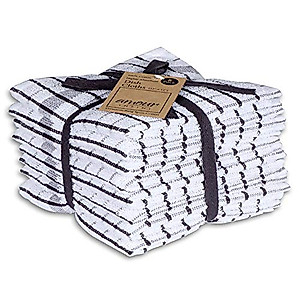 AMOUR INFINI Grid Terry Dish Cloth | Set of 8 | 12 x 12 Inches | Low Lint, Super Soft and Absorbent |100% Cotton Dish Rags | Perfect for Household and Commercial Uses | Charcoal