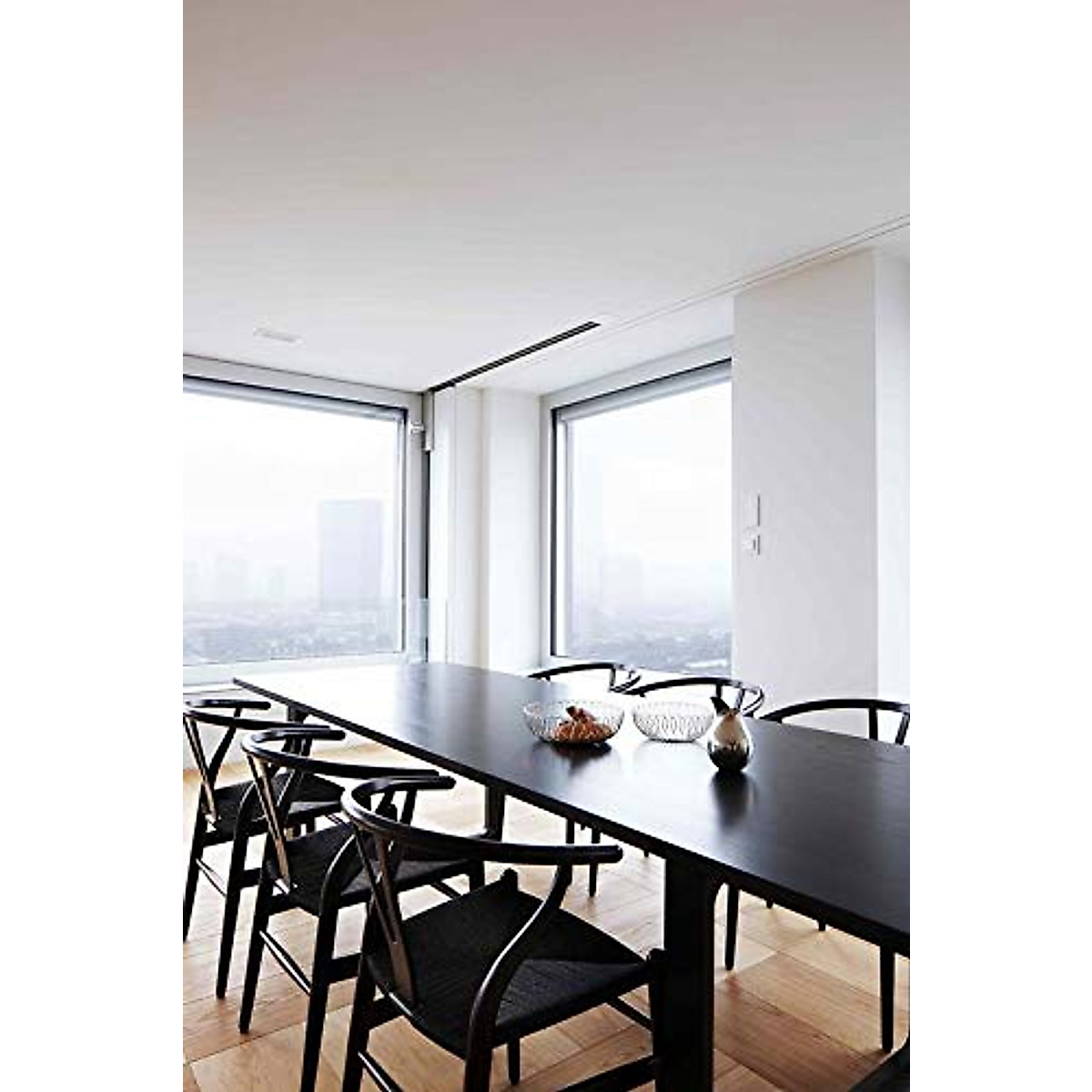 2xhome Set of 2 Wishbone Solid Wood Armchairs with Arms Open Y Back Farmhouse Dining Office Chairs with Woven Black Seat (Black)