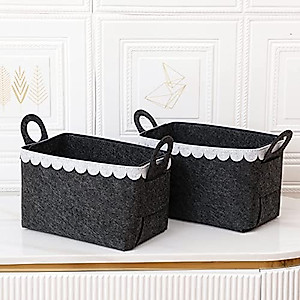 Yesesion 3 Pack Cube Storage Bins, Felt Collapsible Storage Basket for Shelves, Home Office Organization Box for Closet, Nursery, Bedroom, Books, Letter, Toys, Toilet Paper ( Dark Gray - Medium )