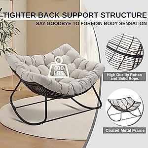 ZJEYEJZ Outdoor Rocking Chair, Oversized Rattan Papasan Rocking Chair, Patio Wicker Egg Chair with Padded Cushion, Rocker Egg Chair for Living Room, Patio, Front Porch, Backyard