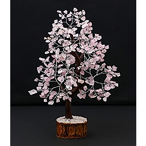 Rose Quartz Gemstone Tree Stone Tree Crystal Tree of Life Prosperity Stones Tree Money Bonsai Tree Feng Shui Tree Handmade Gift for Home Office Decorations Ornament Silver Wire 10-12 Inch