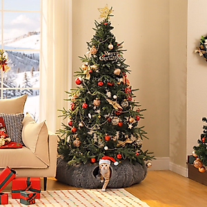 PAWZ Road Large Cat Tunnel, Cat Tunnel Bed with Central Soft Mat and Dangling Balls, Collapsible Fluffy Plush Cat Tube (9.8 Inches in Diameter) for Indoor Cats, Rabbits and Puppies