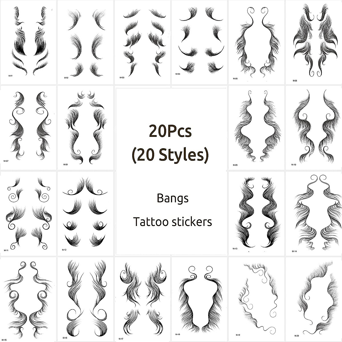 20 Sheets Baby Hair Tattoo Stickers 20 Styles Tattoo Edges for Hair Fake Hairline Stickers Temporary Waterproof Lasting Curly Hair DIY Salon Hairstyling Template Makeup Tool (7x 4.3inch)