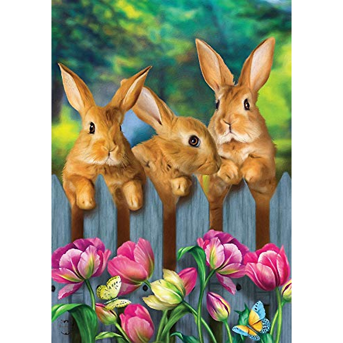 Garden Bunnies Spring Garden Flag Tulips Easter Rabbits 18" x 12.5"