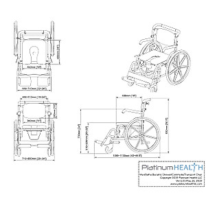Bariatric Shower/Commode/Transport Chair, Heavy Duty 600lb Capacity, Padded, Retractable Arm and Foot Rests. Self-Propel Wheels. MaxiBathe Professional Shower Chair