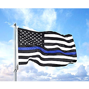 Homissor Thin Blue Line Flags 3x5 Outdoor Made in USA - Embroidered Stars Police Flag, Heavy Duty Back The Blue Flag Stripe Blue Line Lives Matter Flags Banner with 2 Brass Grommets