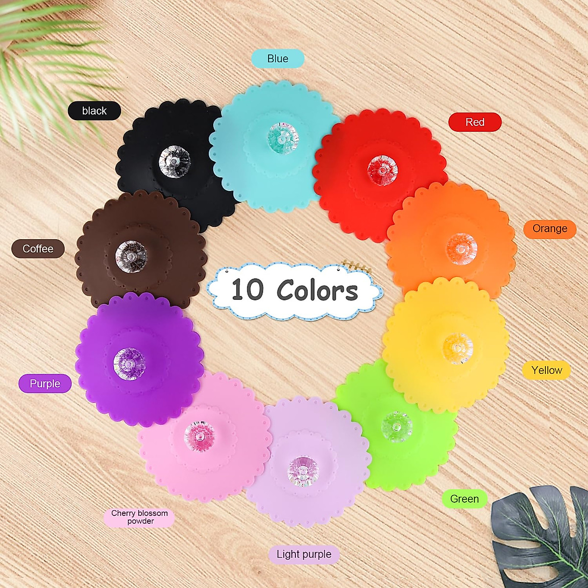 BOSMIOW 10pcs Silicone Cup Lid,Camping Colorful Anti-Dust Silicone Mug Cover,Flexible Silicone Outdoor Drink Cover,Diamond Dust Cup Cover for Mugs,Cups,Tea Pots,10 Colors