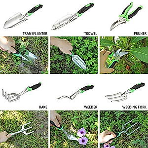 Glaric Gardening Tool Set 10 Pcs, Aluminum Garden Hand Tools Set Heavy Duty with Garden Gloves ,Trowel and Organizer Tote Bag ,Planting Tools ,Gardening Gifts for Women Men