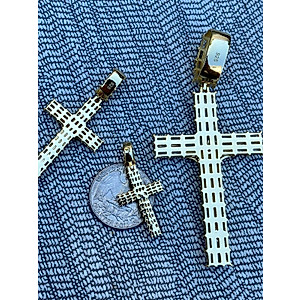 HarlemBling Real 925 Sterling Silver - 14k Gold Finish - Iced Baguette Cross W. Jesus Pendant - 3 Sizes Great For Any Necklace 1-2.5" (Medium 1.5")