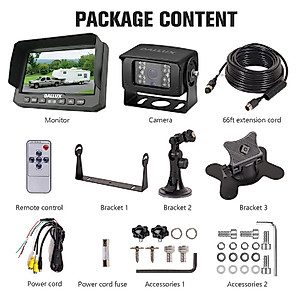 DALLUX Heavy Duty Vehicle Truck Bus Backup Camera System,Waterproof Night Vision Rear View Camera with 7 inch Monitor+66ft 4 PIN Camera Cable for Bus Truck Van Trailer RV Campers Motor Home(12V 24V)