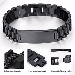 Enni of York Free Custom Engraving-Unisex 2 Tone Brushed Stainless Steel Emergency Adjustable Bracelet Wristband