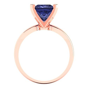 Clara Pucci 2.5 ct Princess Cut Solitaire Simulated Tanzanite Engagement Wedding Bridal Promise Anniversary Ring in 18K Rose Gold Size 4