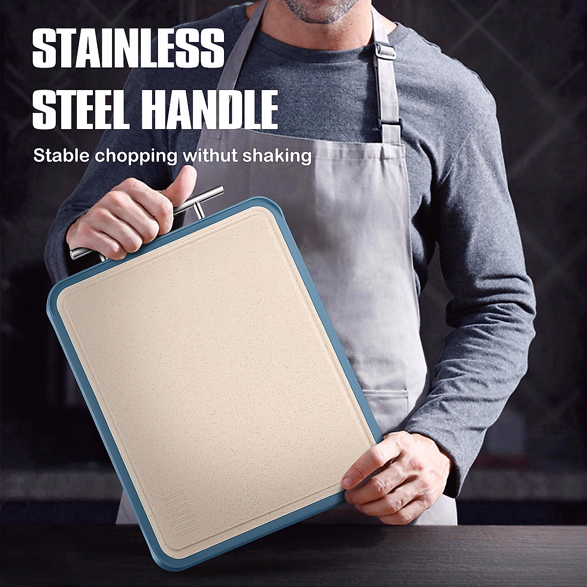 Double-Sided Meat Cutting Board,Stainless Steel/Wheat straw pp Cutting Board for meat,Dishwasher Safe,Juice Groove,16.1 * 12.2Inch