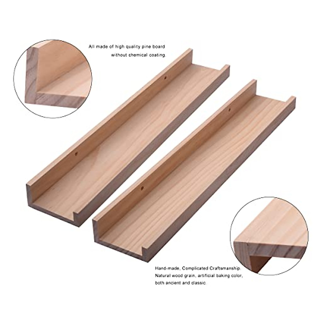 FISHFRUIT 24 Inch Floating Shelves Natural Wood Set of 3,Picture Ledge Wall Shelves for Home Decoration, Bedrooms, Office, Living Room, Kitchen, Wooden Wall Shelf