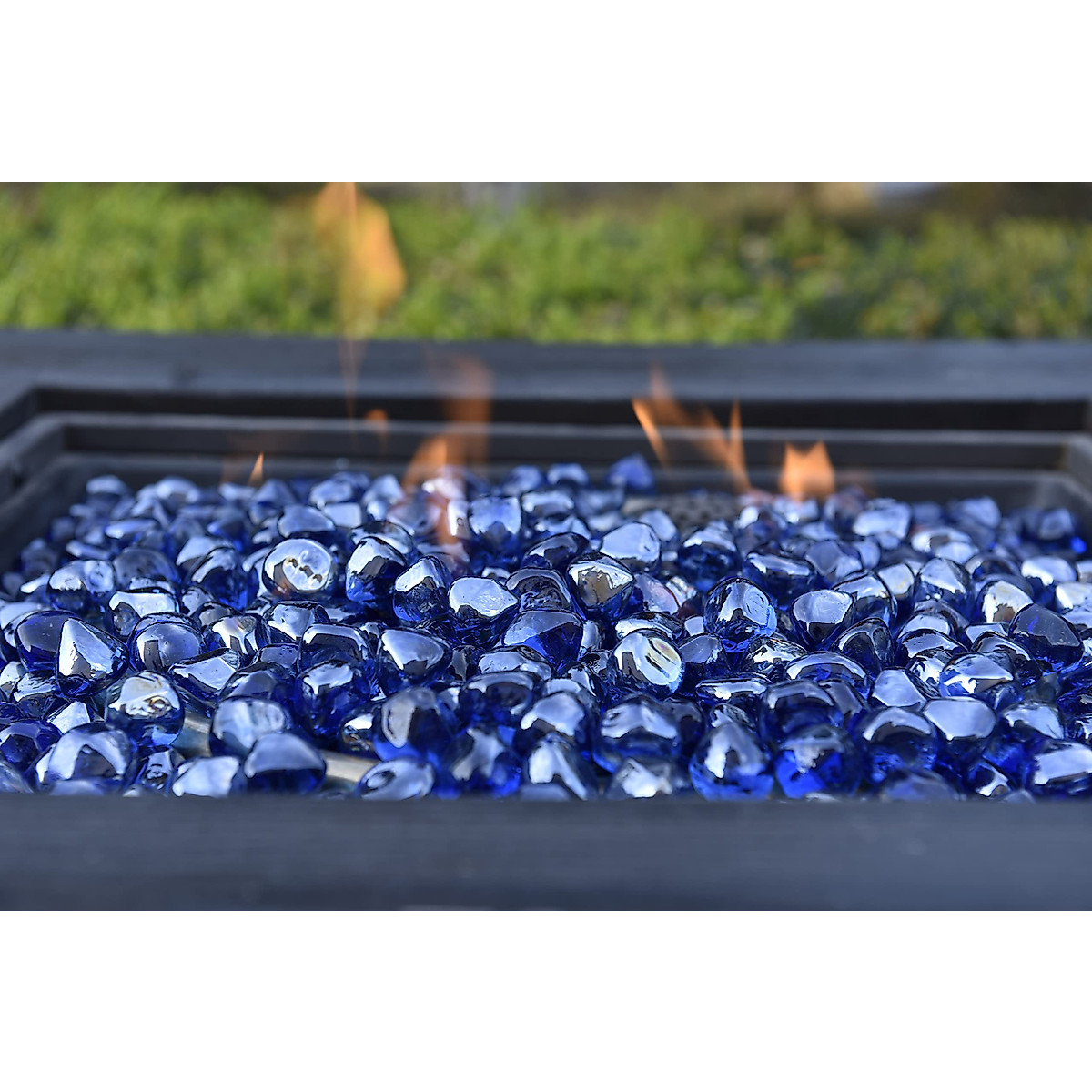 Kinway 20lbs Fire Glass Diamonds Blue Fire Pit Glass 1 Inch Fire Glass Rocks for Fire Pit Fireplace - Cobalt Blue