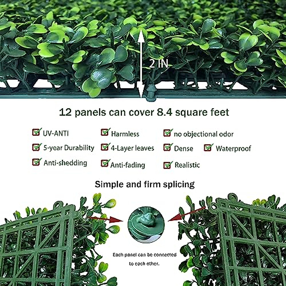 ODTORY Artificial Grass Wall Backdrop Panels,10 X 10 in 12P(8.4 sqft) UV-Anti Greenery Boxwood Panels for Indoor Outdoor Green Wall Decor & Ivy Fence Covering Privacy