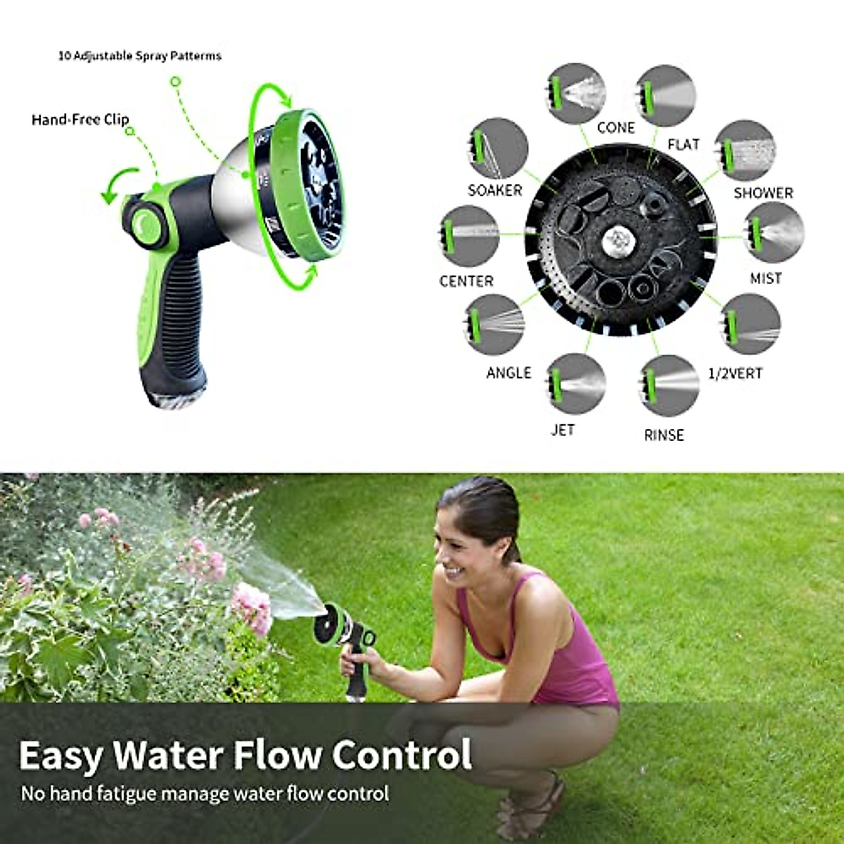 Cromtac Stainless Steel Hose 304 Wide Diameter with Multifunctional Metal Spray Gun Solid Metal Portable and No Kinks (100)