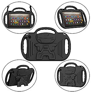 AVAWO Kids Case for Fire HD 10 & Fire HD 10 Plus Latest Model Tablet (13th/11th Generation 2023/2021 Release), with Shoulder Strap, Lightweight Shockproof Handle, Black